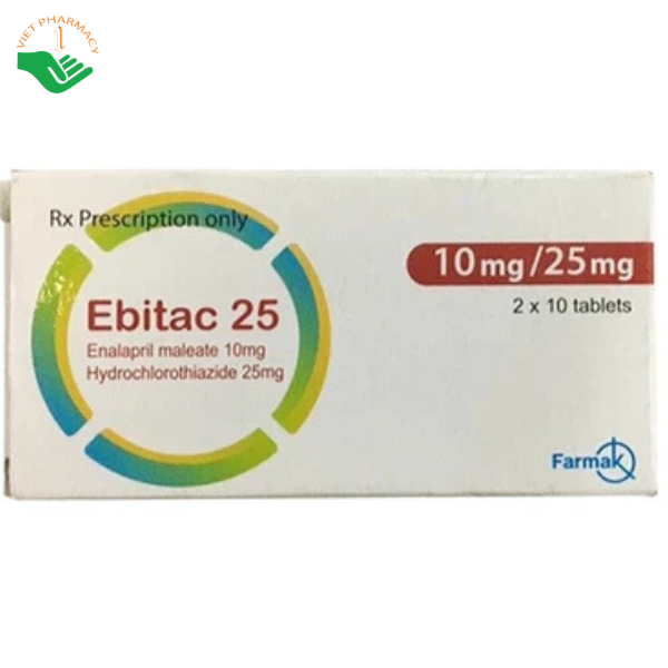 Thuốc Ebitac 25 10mg/25mg Farmak điều trị tăng huyết áp (2 vỉ x 10 viên)